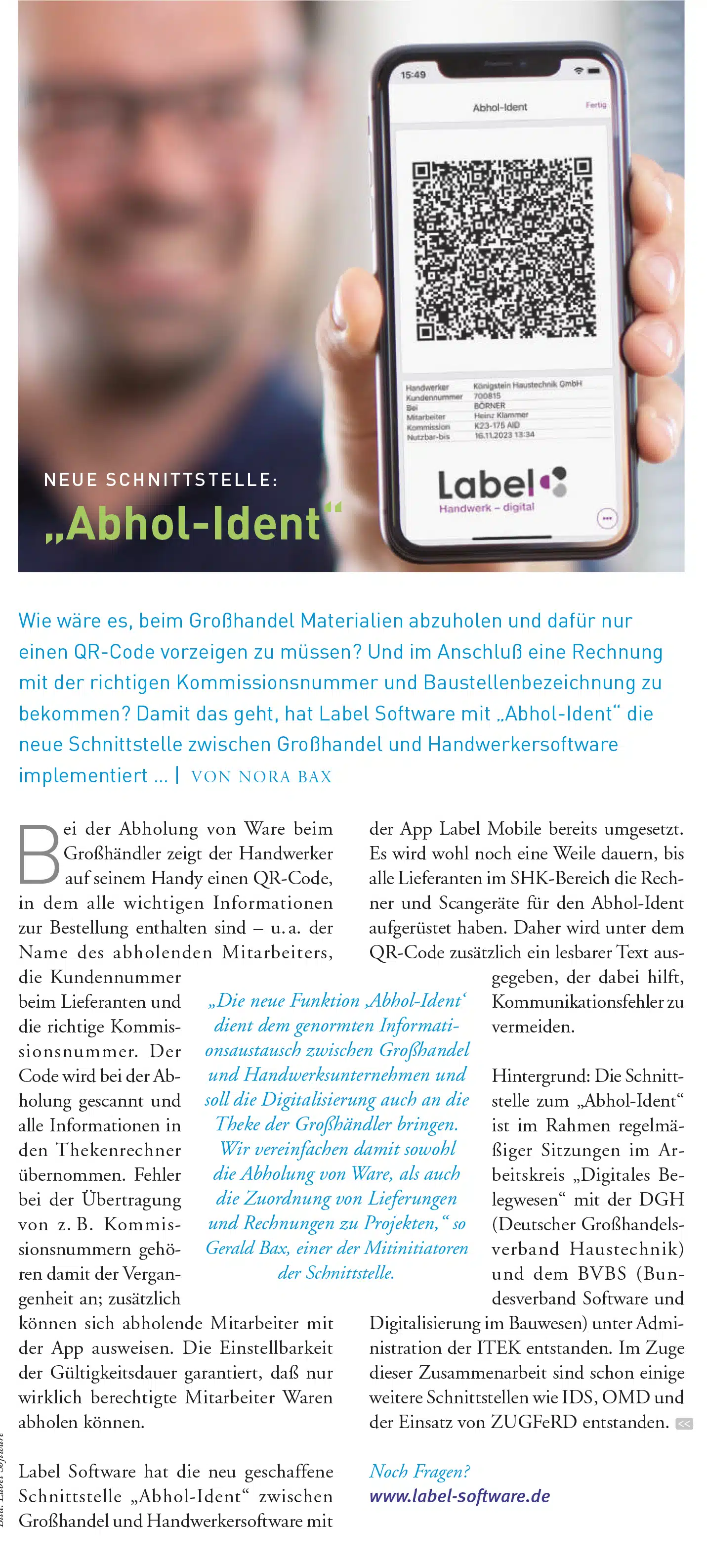 Medienecho "Abhol-Ident" - Label Software