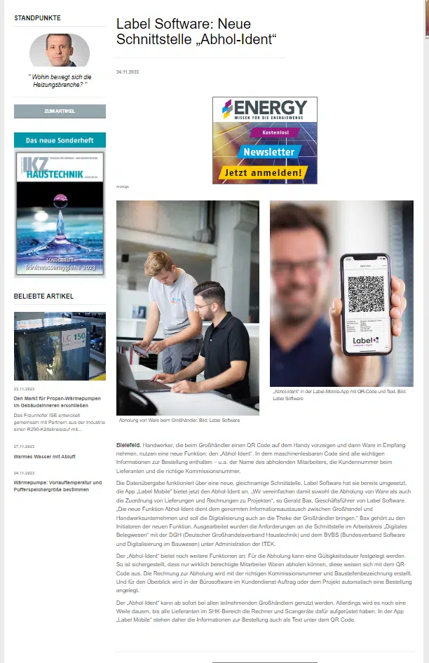 Medienecho "Abhol-Ident" - Label Software