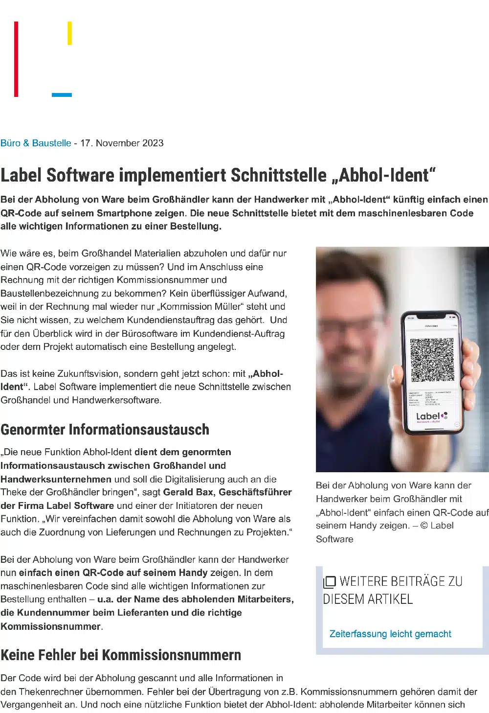 Medienecho "Abhol-Ident" - Label Software