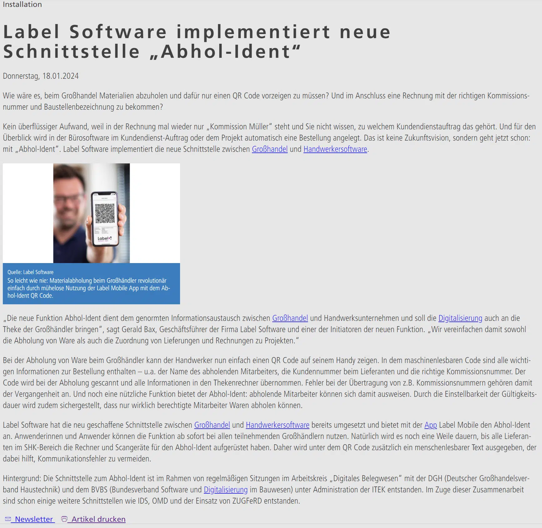 Medienecho "Abhol-Ident" - Label Software
