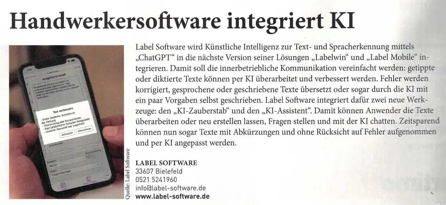 Medienecho "Künstliche Intelligenz bei Label Software" - Label Software