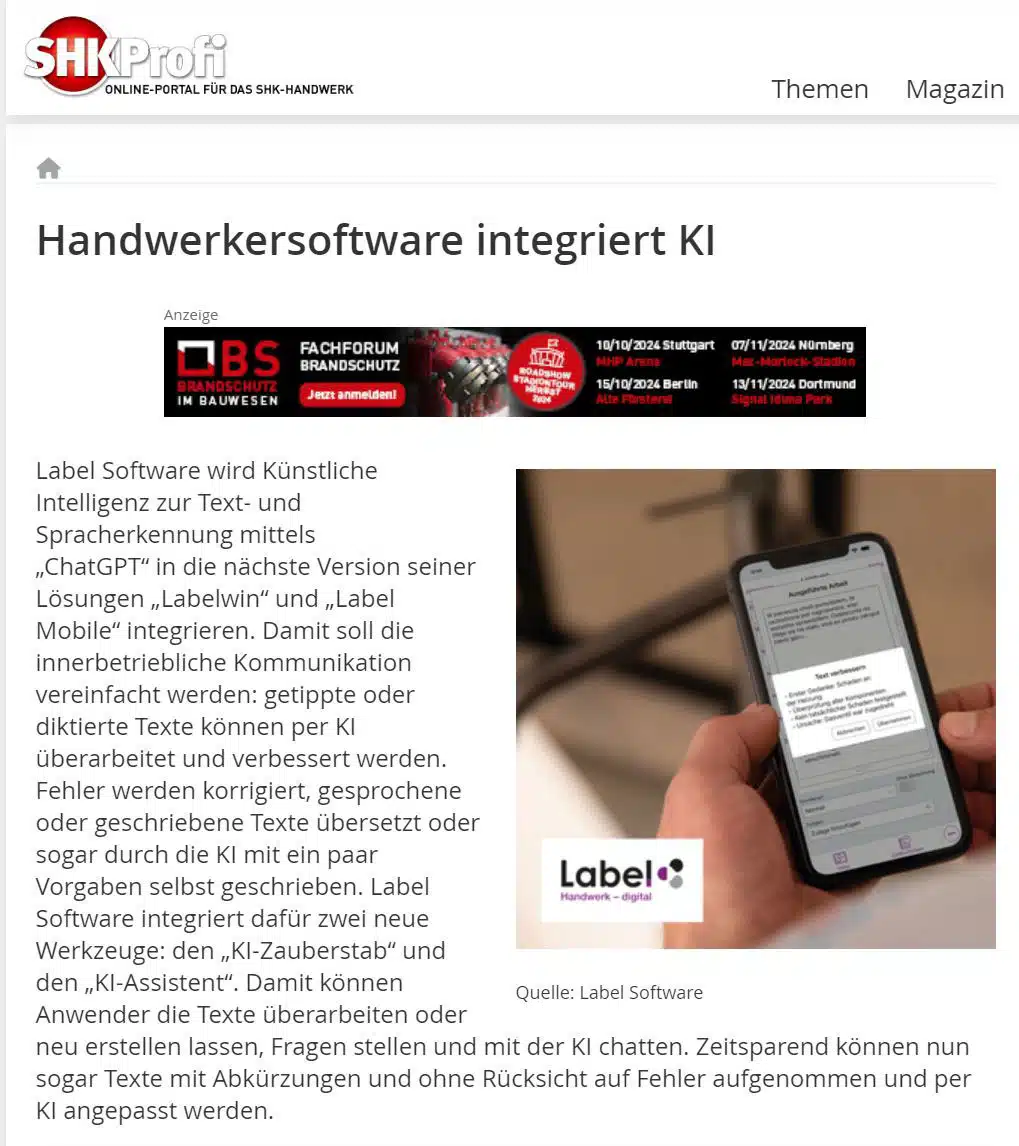 Medienecho "Künstliche Intelligenz bei Label Software" - Label Software